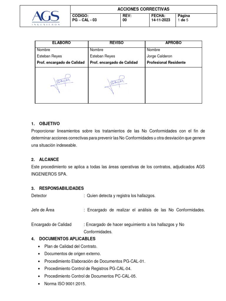 PG-CAL-03 ACCIONES CORRECTIVAS | PDF
