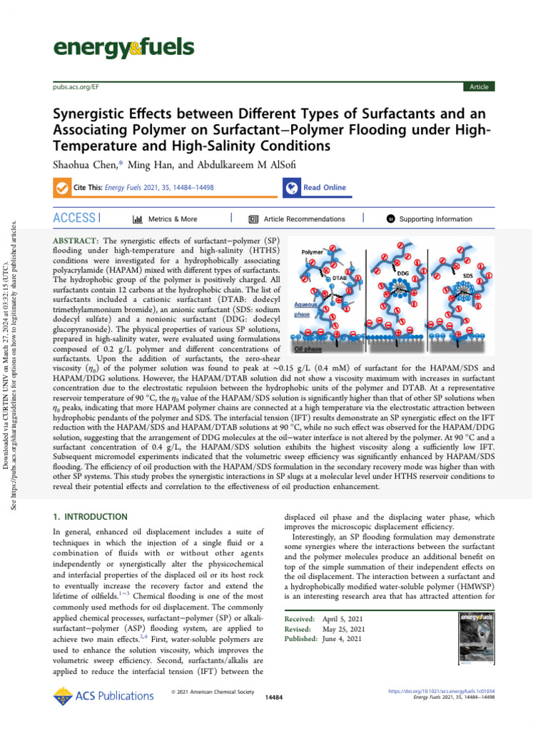 Surfactant-Polymer Synergy in Oil Recovery | PDF | Surfactant | Polymers