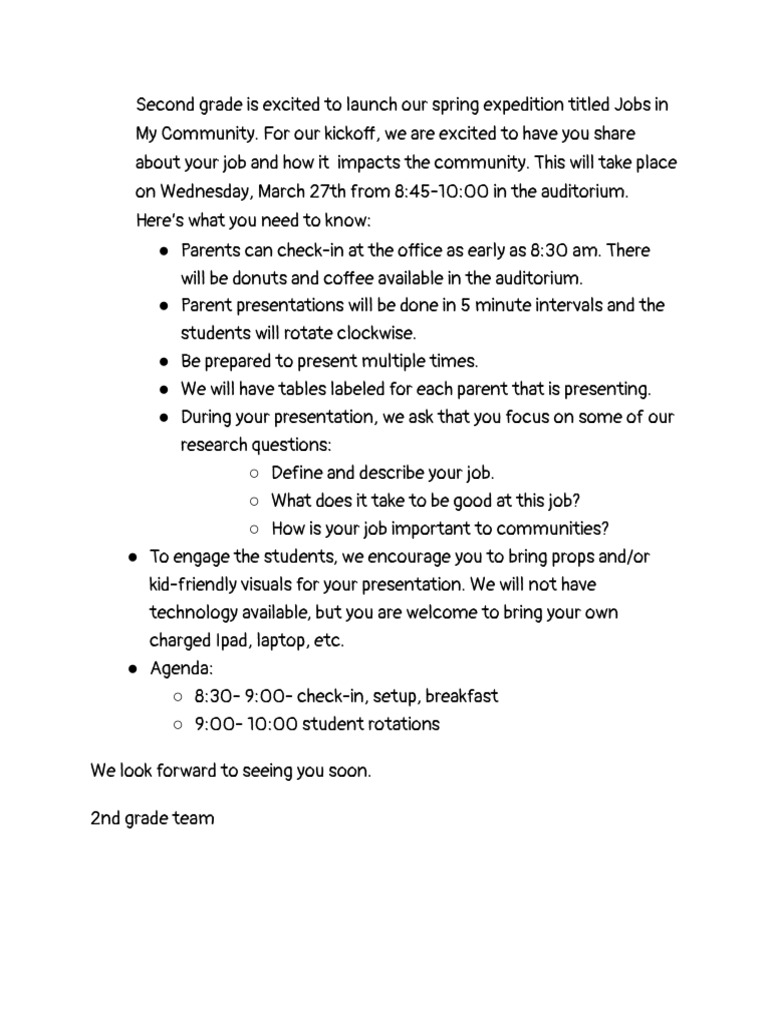 Career Day Letter To Presenters Walking Field Trip | PDF