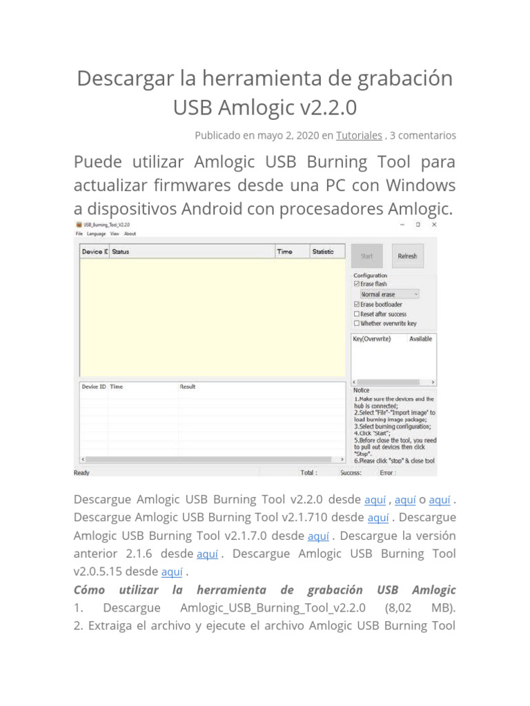 Descargar La Herramienta de Grabación USB Amlogic v2 | PDF | Archivo de computadora | USB