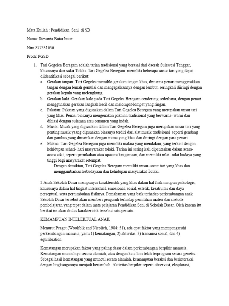 Tugas Pengajuan Pendidikan Seni Di SD | PDF | Pengembangan Diri