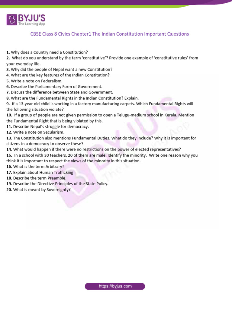 Class 8 Civics: Indian Constitution Q&A | PDF