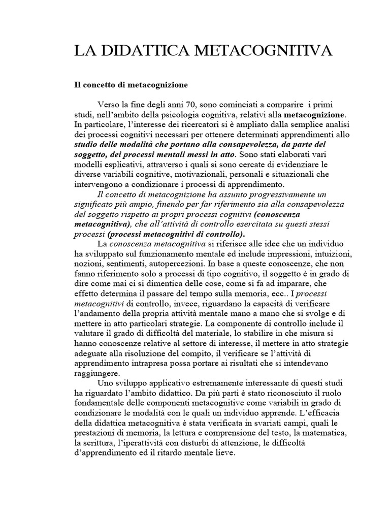 La Didattica Metacognitiva | PDF