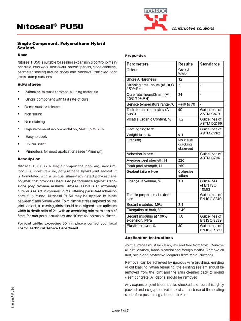 Nitoseal PU 50 | PDF | Polyurethane | Concrete
