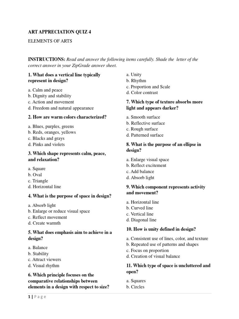 ARTAPP - Quiz 4 - Elements of Art | PDF | Color | Texture Mapping