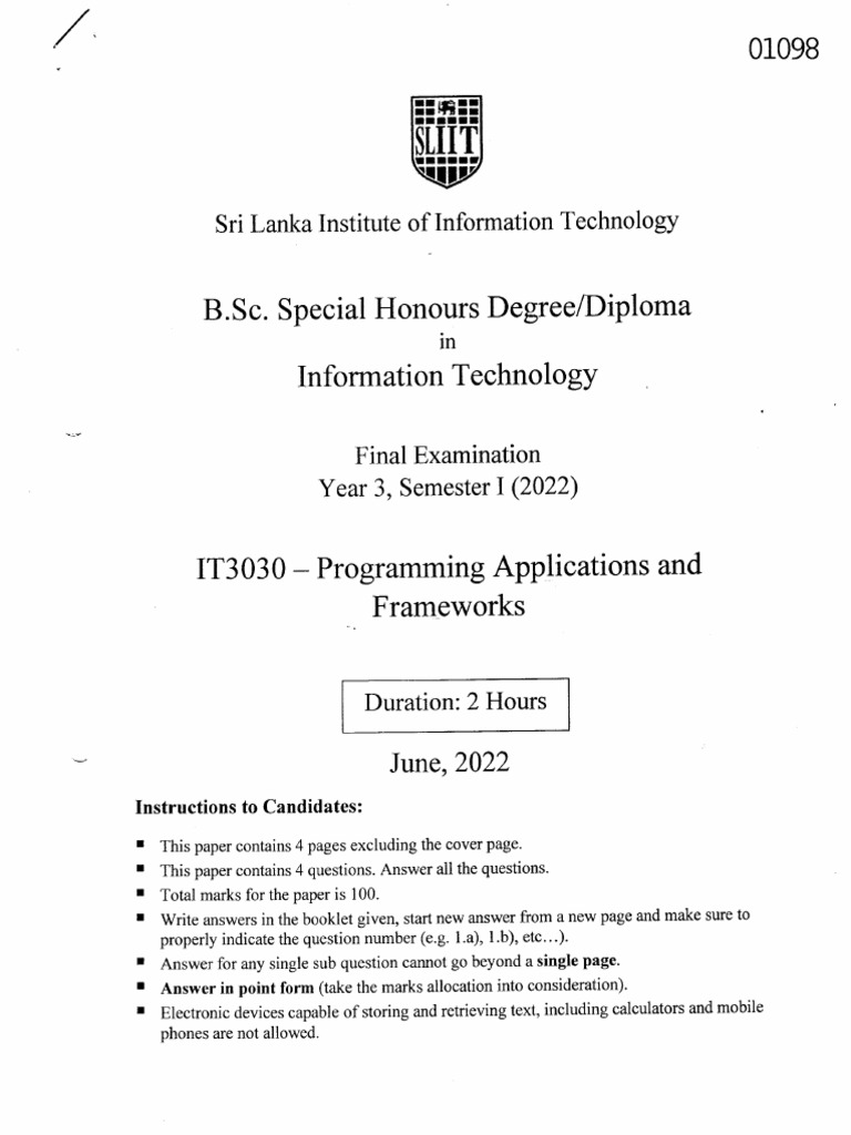 It3030 Programming Applications And Frameworks 1 Download Free Pdf