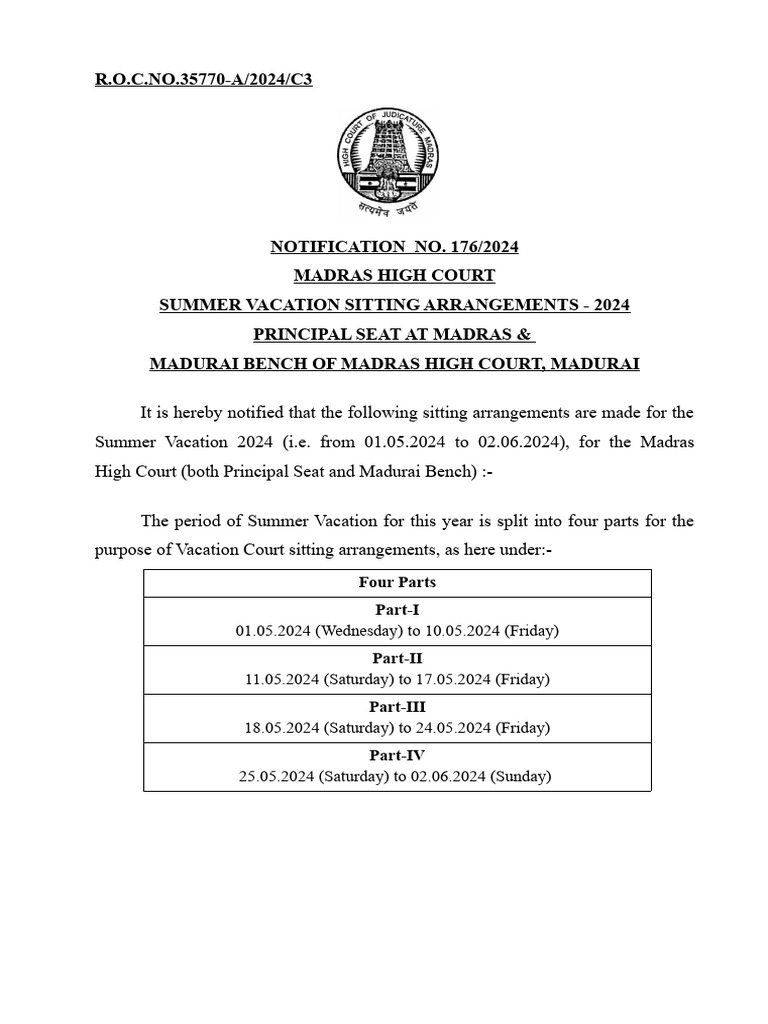 Summer Vacation Notification 2024 - 240429 - 191346 | PDF | Judiciaries ...