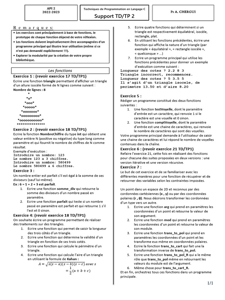TD 2 Techniques de Programmation Langage C | PDF | Triangle | Programmation informatique