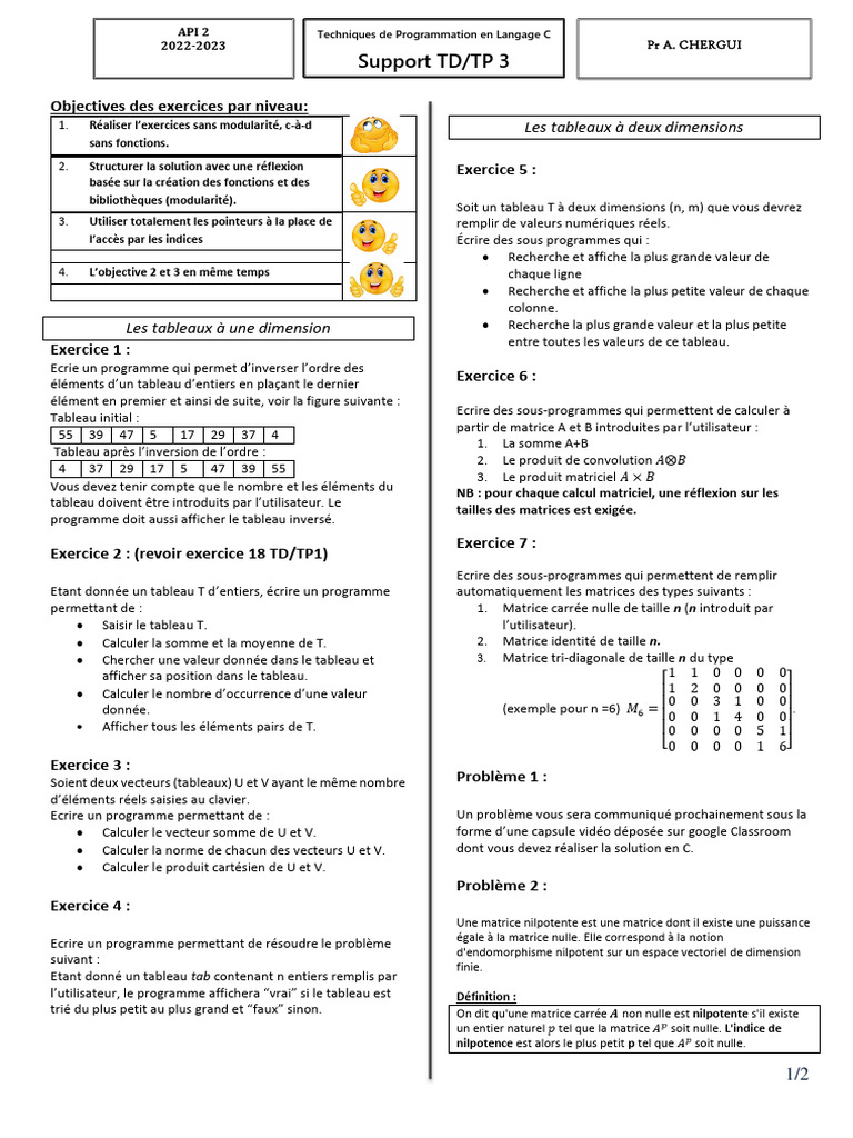 TD 3 Techniques de Programmation Langage C | PDF | Matrice (Mathématiques) | Mathématiques