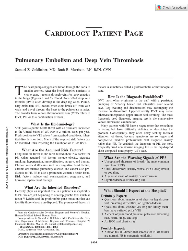 Goldhaber Morrison 2002 Pulmonary Embolism and Deep Vein Thrombosis ...