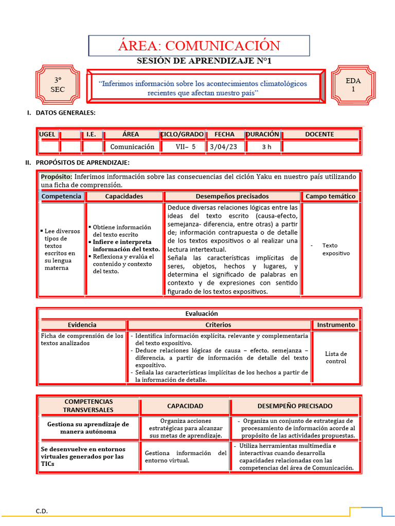 3° SESIÓN DE APRENDIZAJE SESIÓN1-SEM.1-EXP.1 | Descargar gratis PDF | Aprendizaje | Enseñando