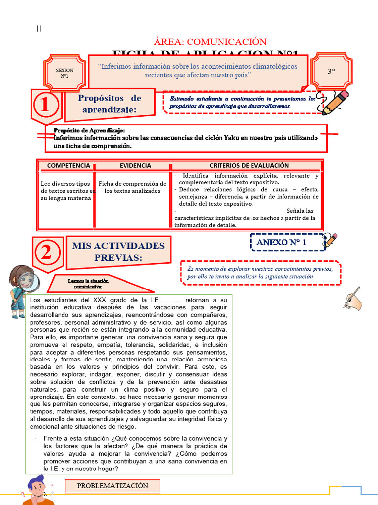 3° Ficha de Aplicación-Sesión1-Sem.1-Exp.1-Comu | PDF | Ciclones tropicales | Aprendizaje