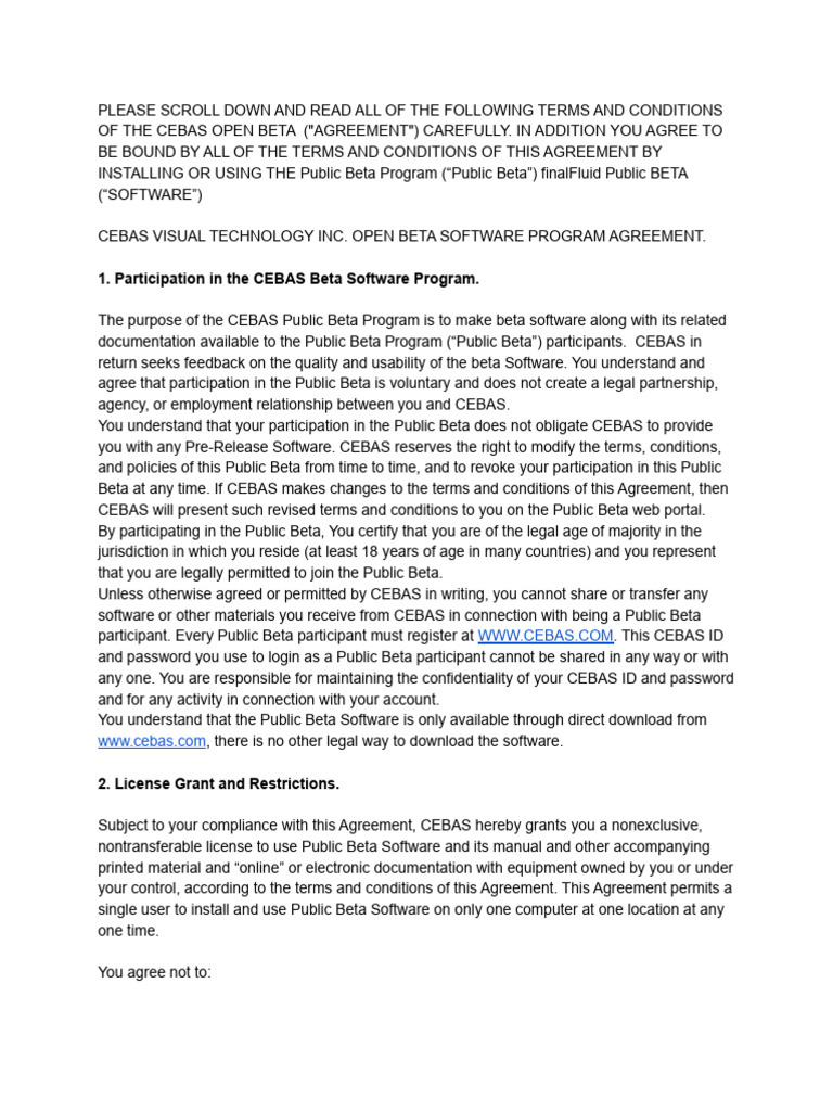 Finalfluid Public Beta Test Agreement | PDF | Software Release Life ...