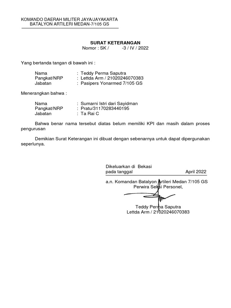 Surat Keterangan KPI Dalam Proses | PDF