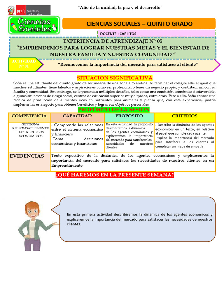 Experiencia de Aprendizaje #05 - Actividad #01 - 5to Grado - Ciencias Sociales | PDF | Mercado ...