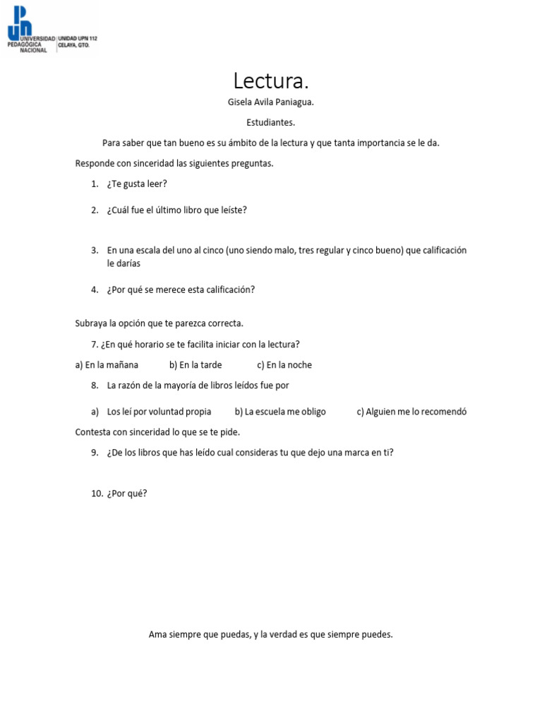 Encuesta sobre Hábitos de Lectura | PDF