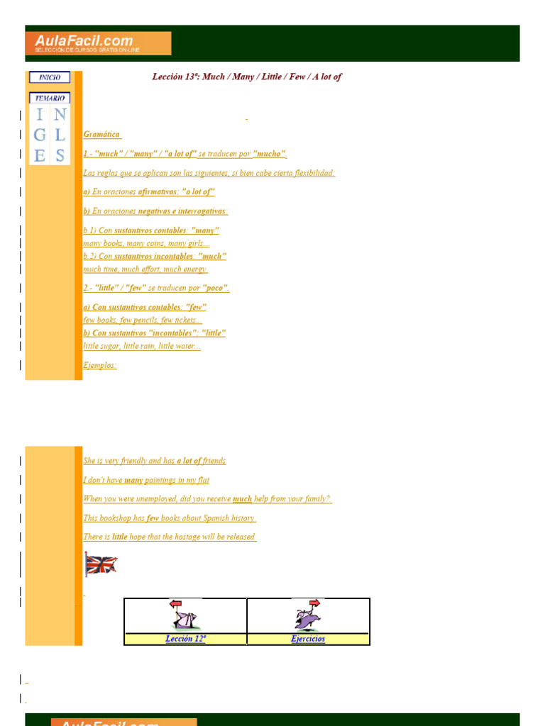 Much, Many, Little, Few: Grammar Guide | PDF | Foreign Language Studies