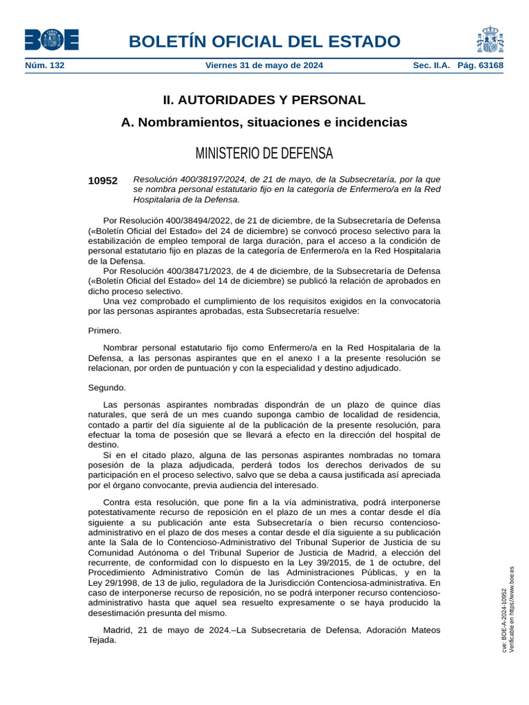 Boe A 2024 10952 | PDF | Gobierno