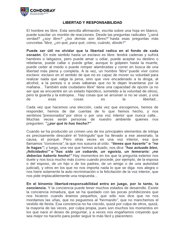 LIBERTAD Y RESPONSABILIDAD | PDF | Amor | Verdad