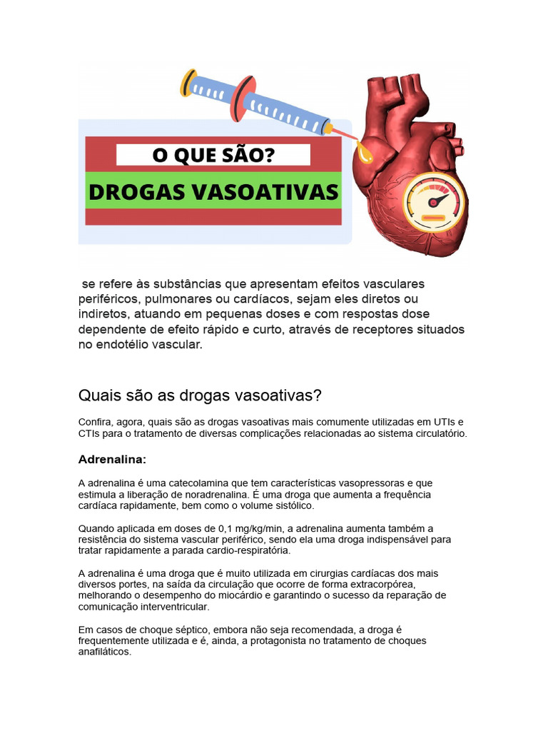 Drogas Vasoativas | PDF | Dopamina | Especialidades médicas