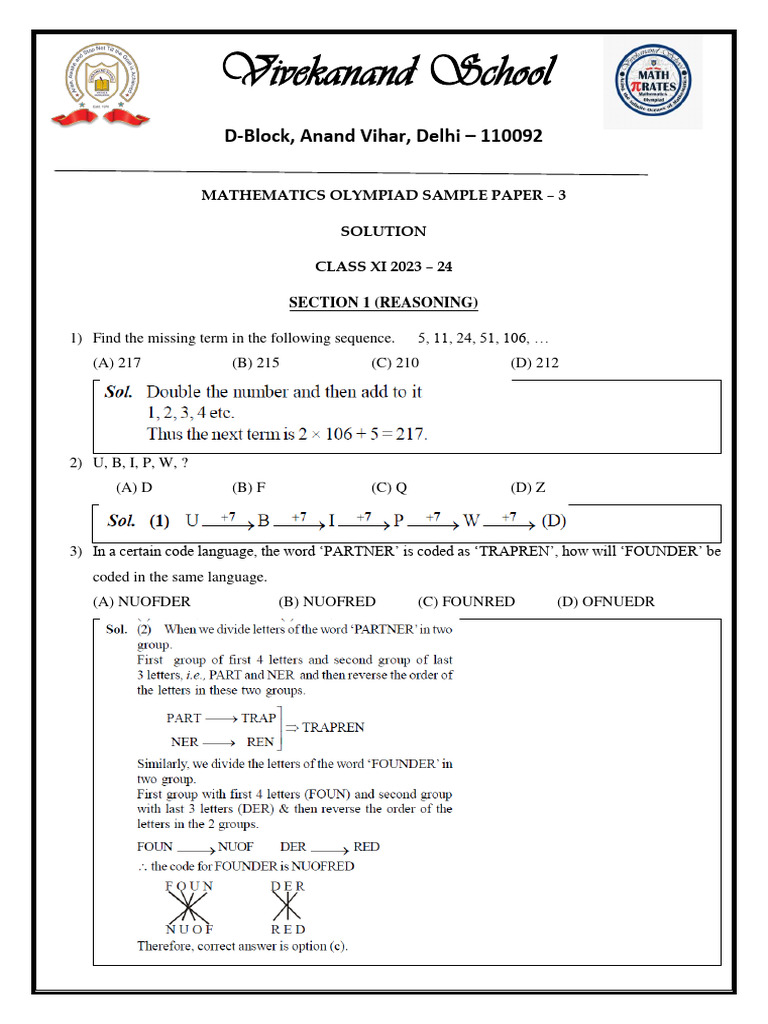 Class XI Mathematics Olympiad Sample Paper | PDF | Mathematics | Geometry