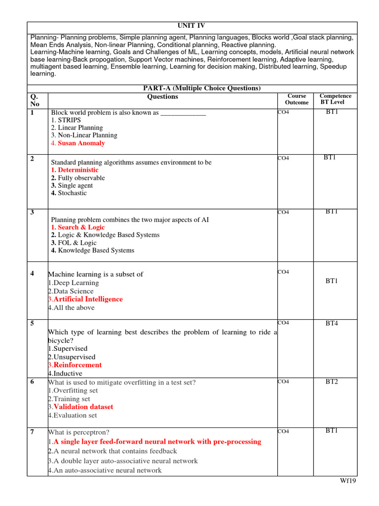 AI CT3 MCQs | Download Free PDF | Machine Learning | Artificial Neural Network