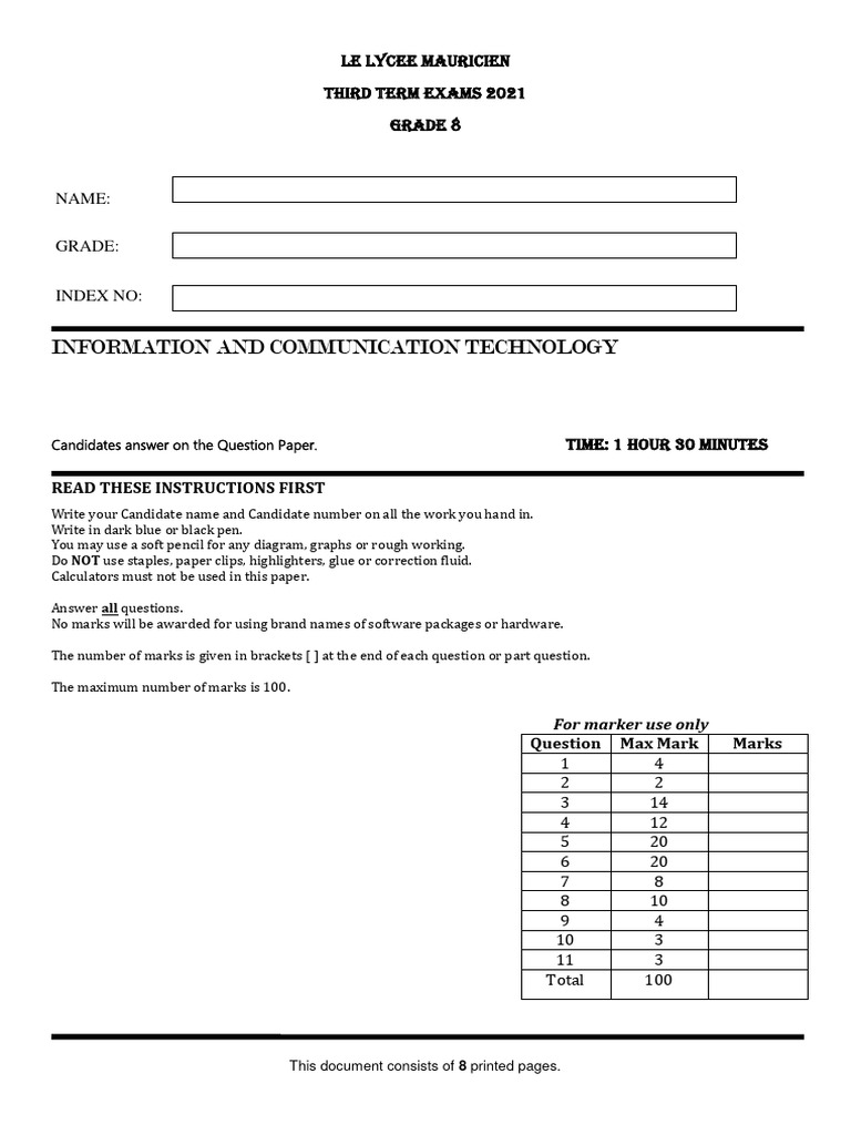 Grade 8 ICT 3rd Term 2021 | PDF | Printer (Computing) | Computer Data Storage