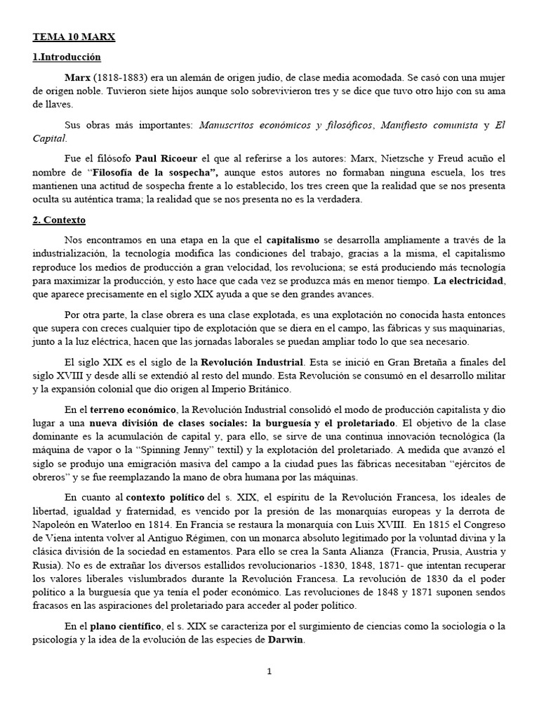 Tema 10 Marx | PDF | La teoría de la alienación de Marx | Karl Marx