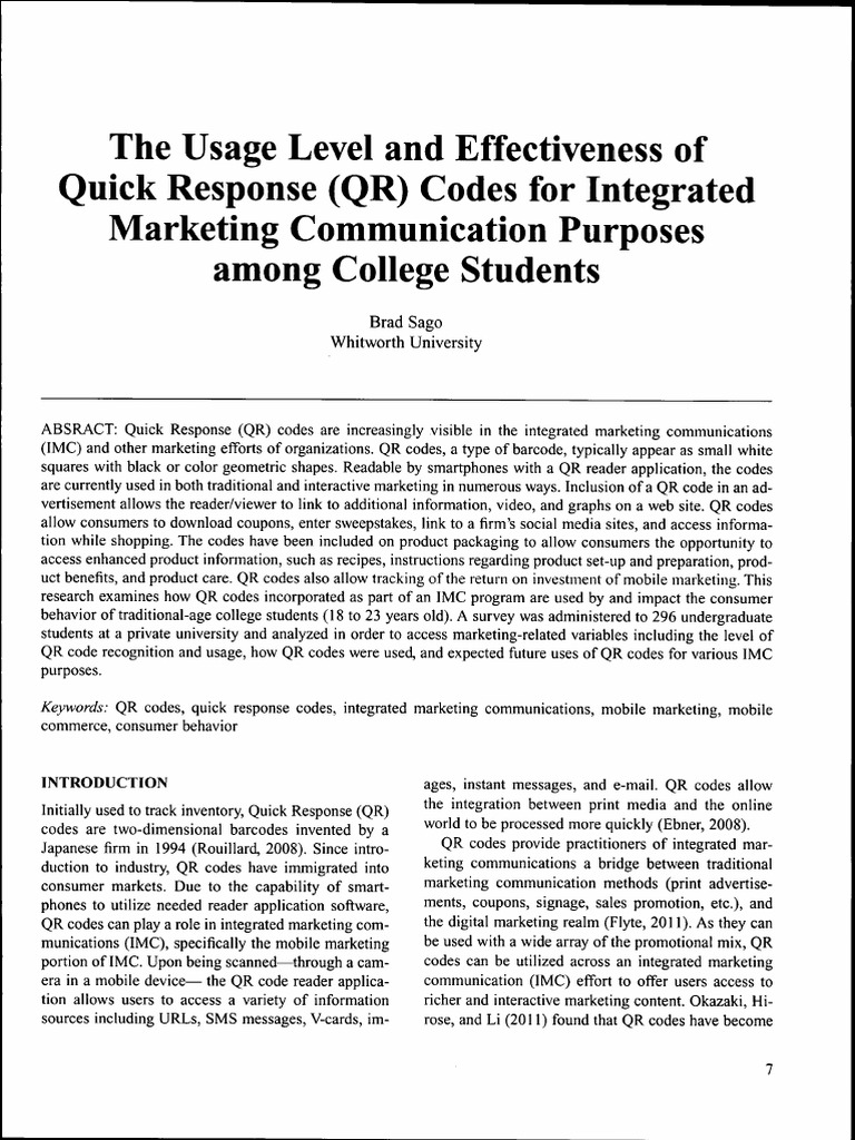 The Usage Level and Effectiveness of Quick Response (QR) Codes For Integrated Marketing ...
