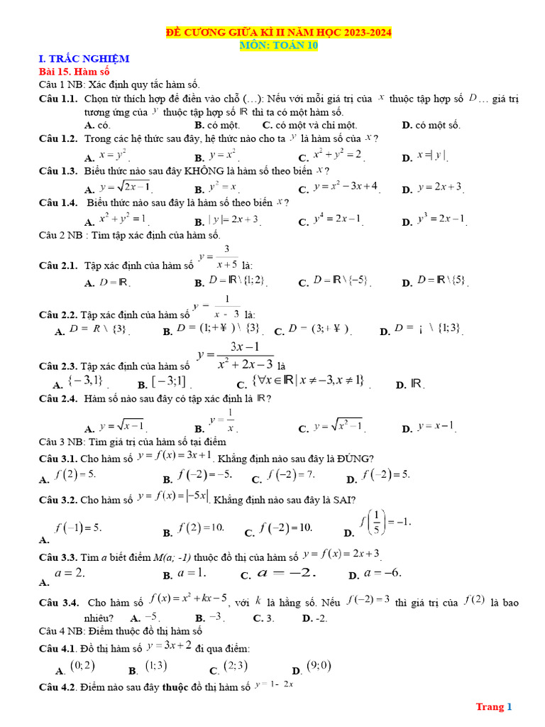 De Cuong On Tap Toan 10 Giua HK2 KNTT Nam 22 23 | PDF