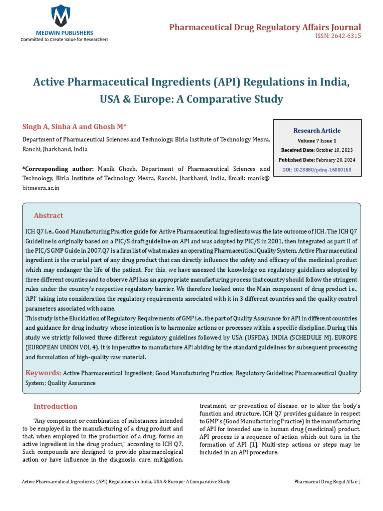 Active Pharmaceutical Ingredients Api Regulations in India Usa and ...