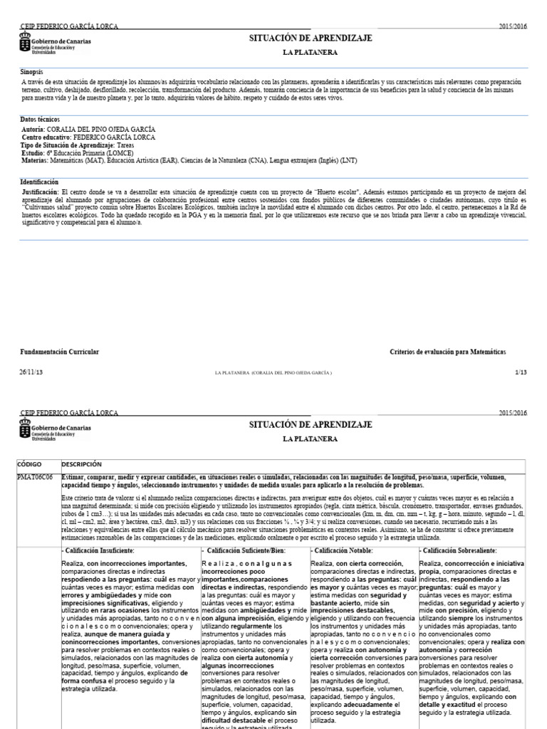 SITUACION APRENDIZAJE LA PLATANERA1 | Descargar gratis PDF | Geometría | Educación primaria