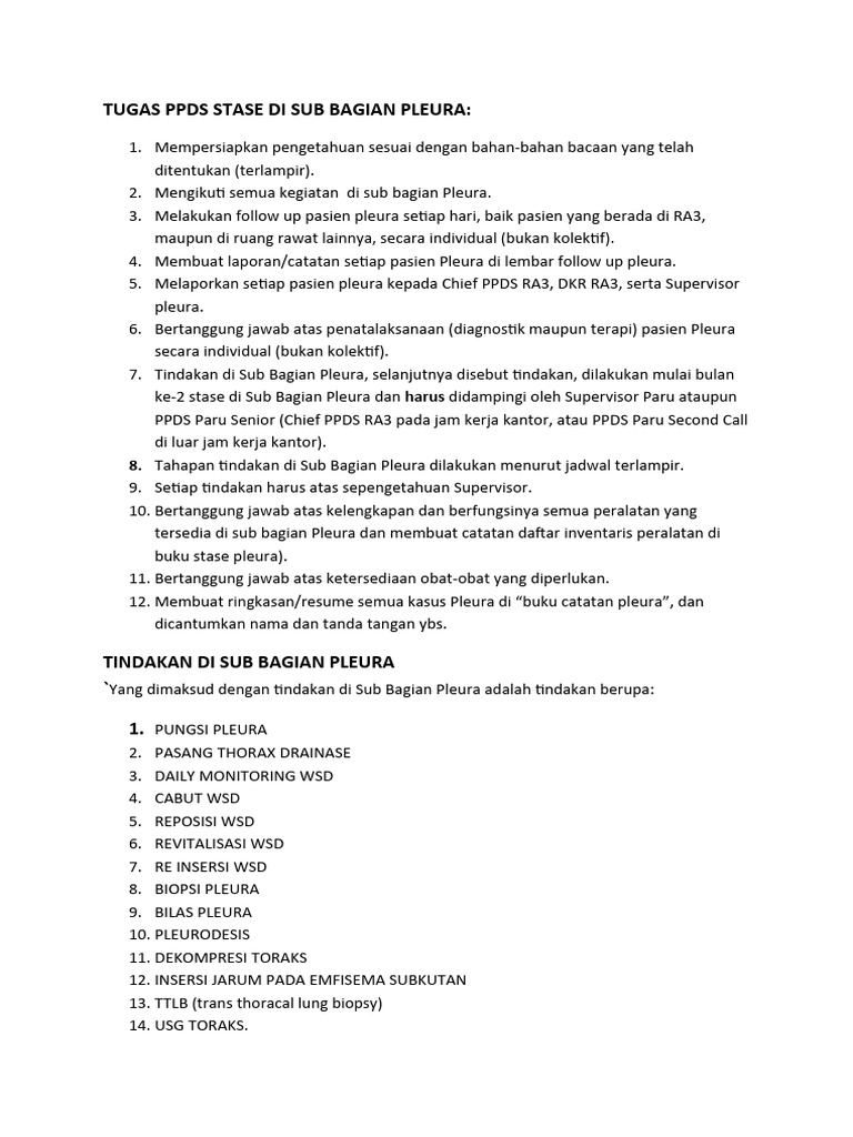 Tugas Ppds Stase Di Sub Bagian Pleura | PDF