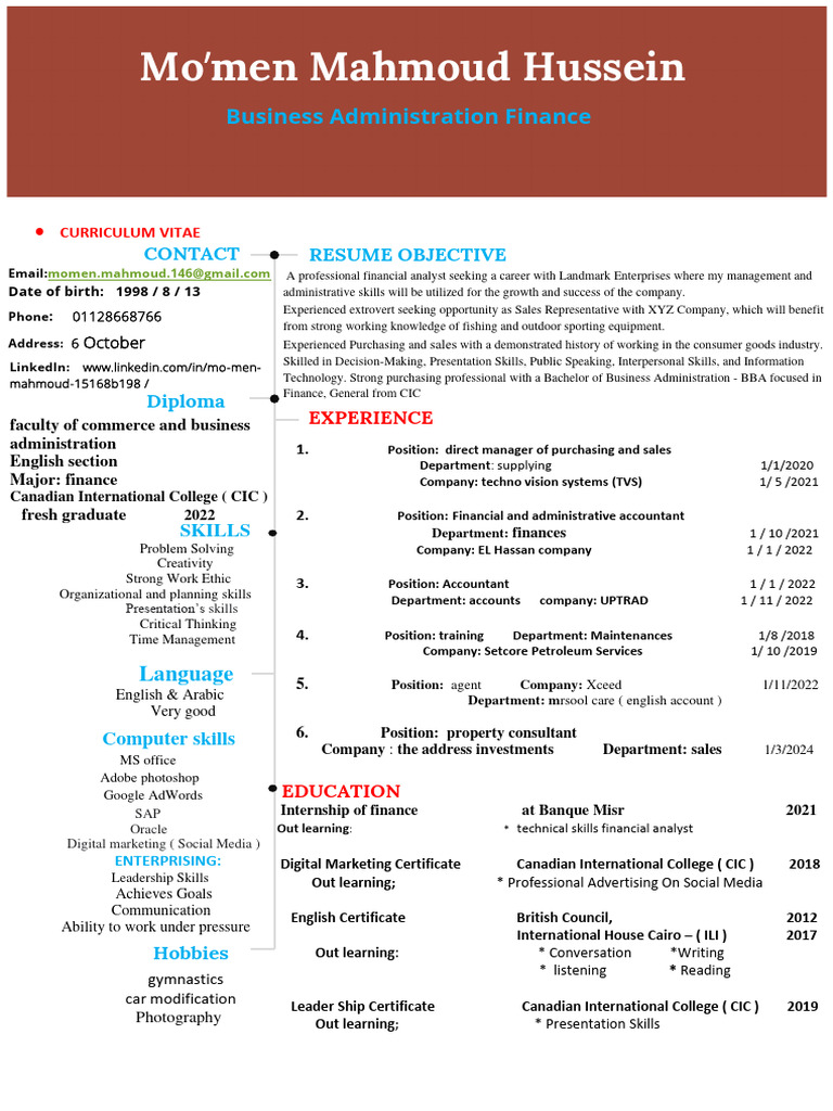 Mo'Men Mahmoud CV | Download Free PDF | Sales | Digital Marketing