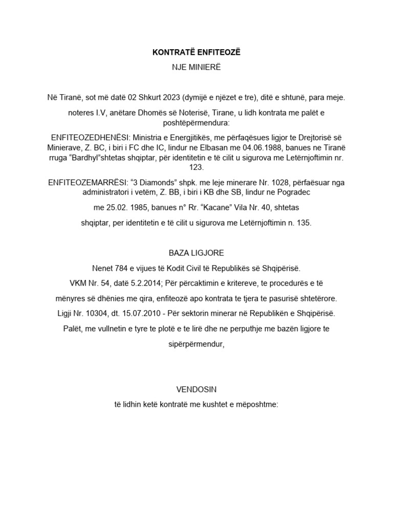 Kontratë Enfiteozë e Sakte | PDF