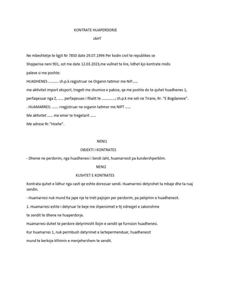 KONTRATE HUAPERDORJE Jaht | PDF