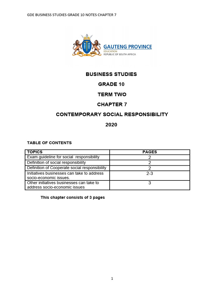 Grade 10 Business Studies: Social Responsibility | PDF | Corporate ...