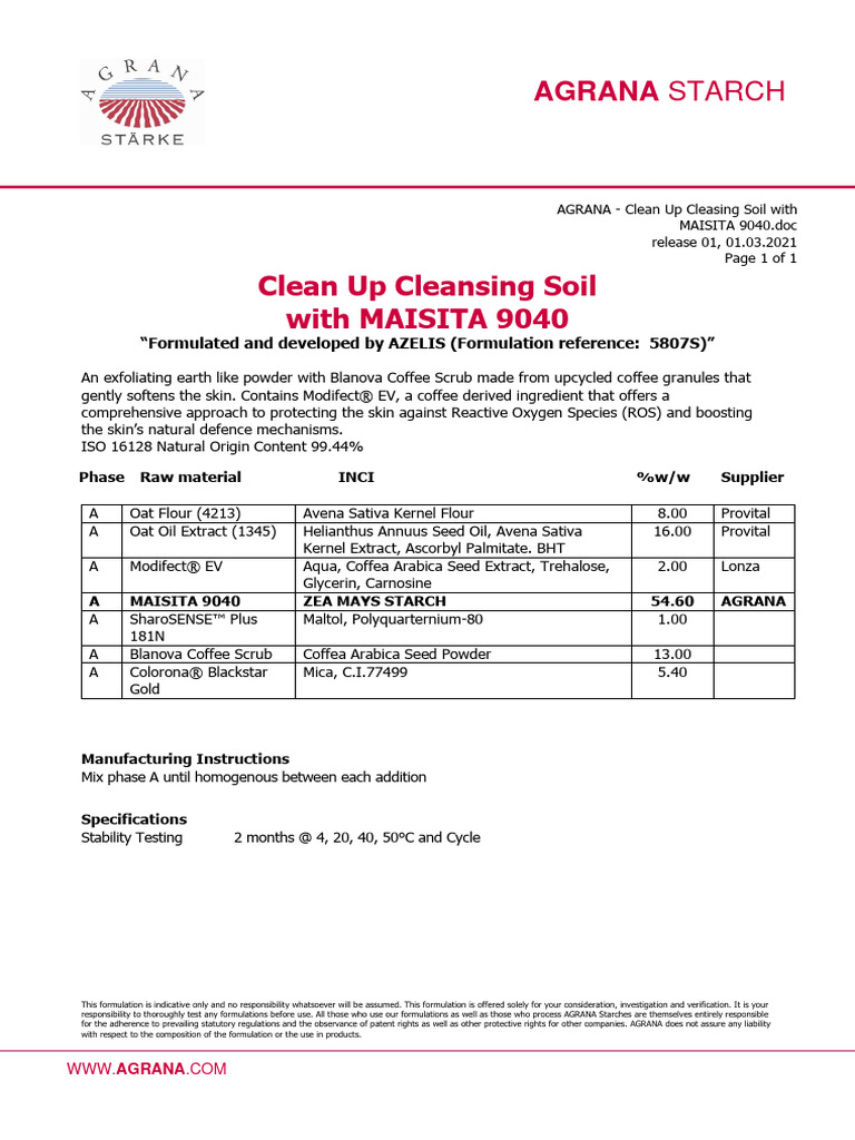 AGRANA - Clean Up Cleasing Soil With MAISITA 9040 | PDF