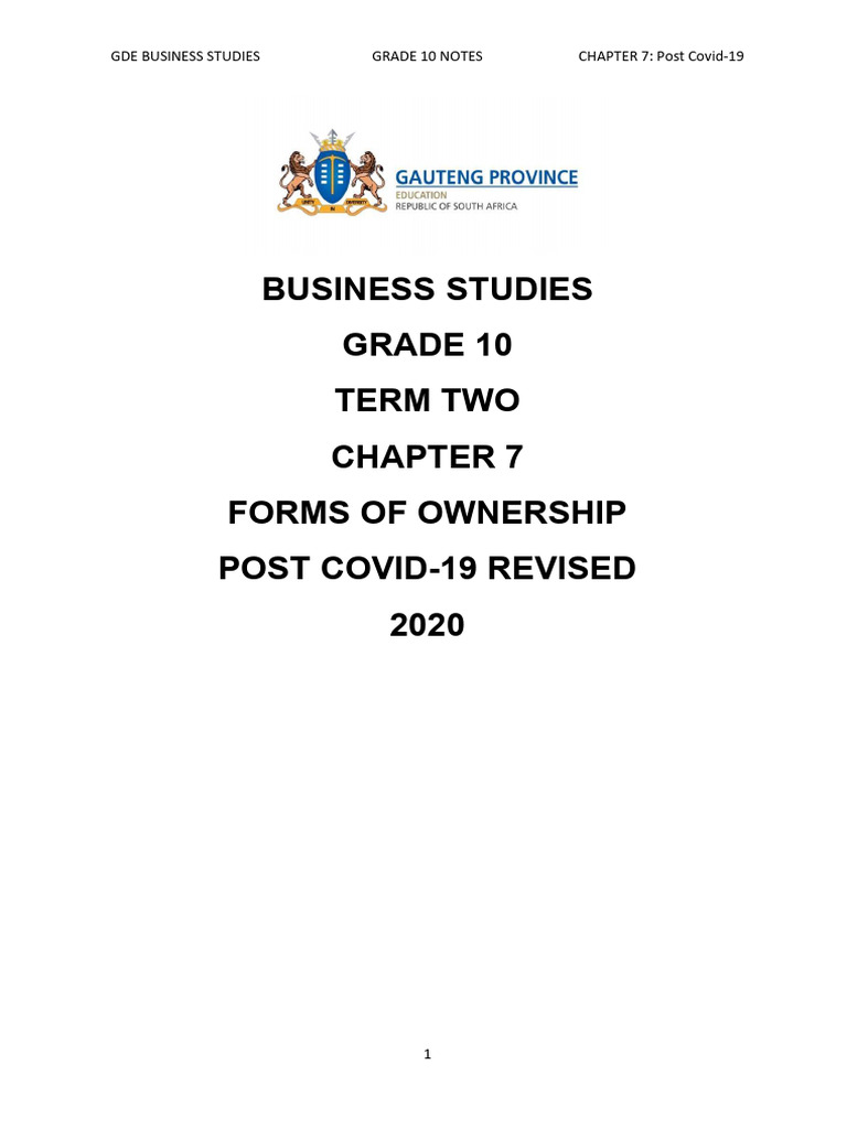 Grade 10 Business Studies: Ownership Forms | PDF | Partnership | Sole ...
