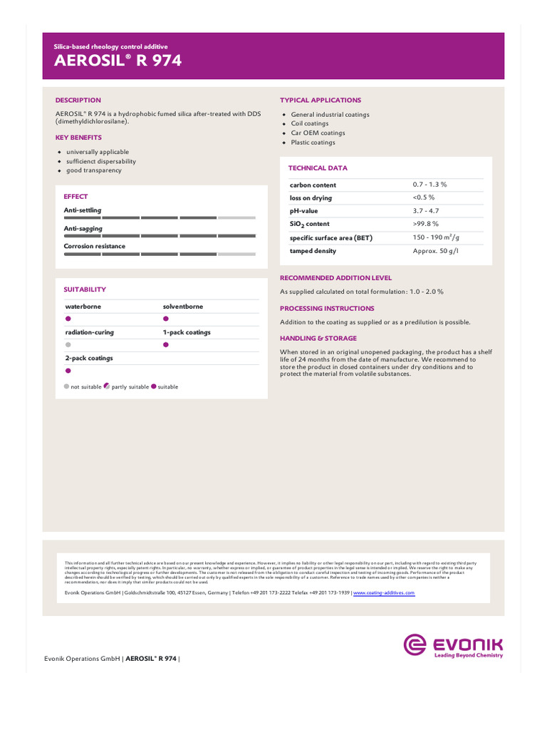 Aerosil R 974 | PDF | Secondary Sector Of The Economy | Materials