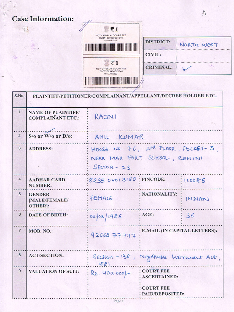 Rajni Vs Sumit Bainsla | PDF