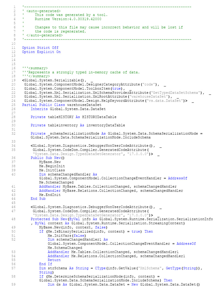 VB.NET CODE FOR WAREHOUSE MANAGEMENT_Part1 | PDF | Xml Schema | Xml