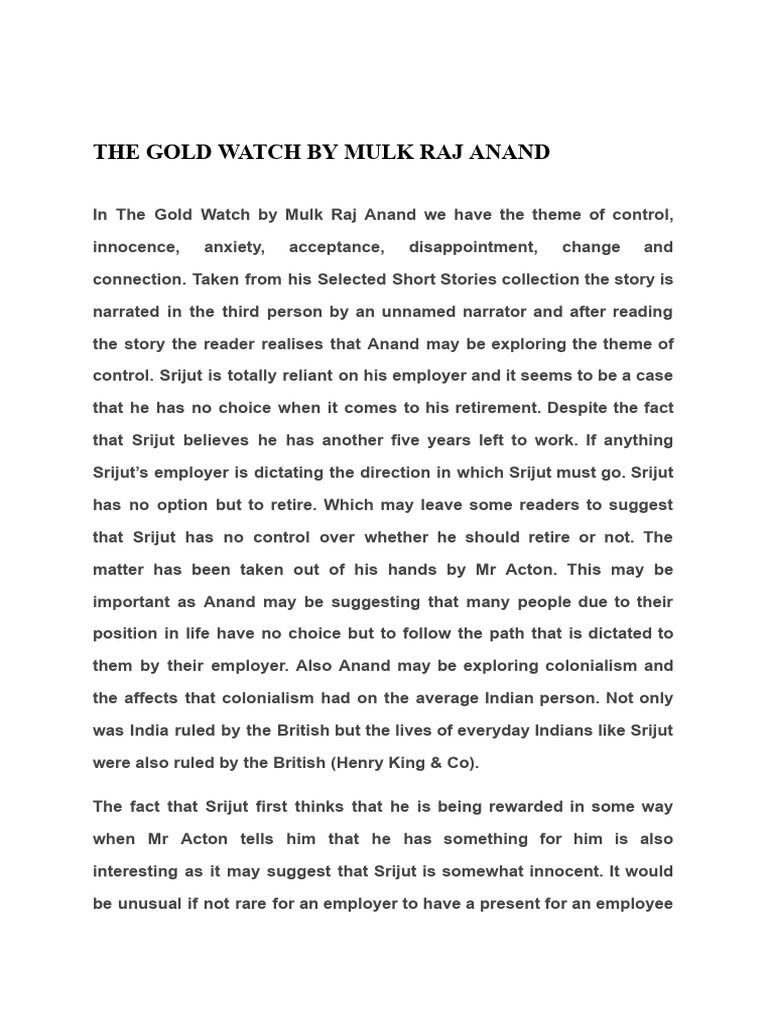 Control and Disappointment in "The Gold Watch" | PDF