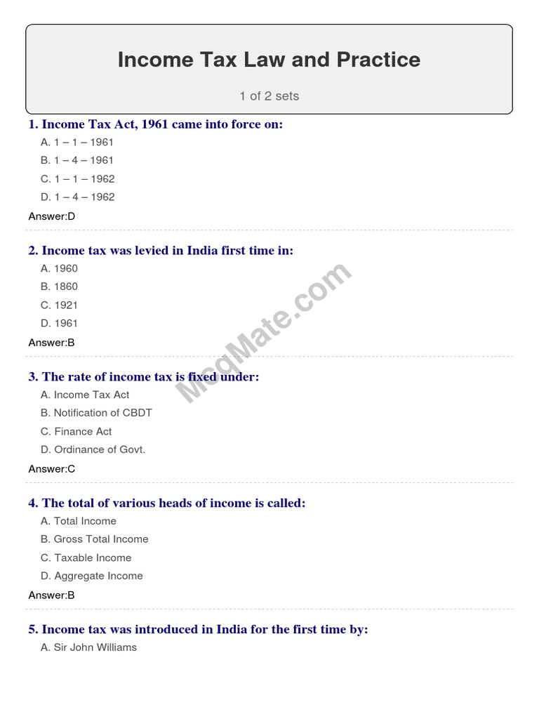 Income Tax Law and Practice (Set 1) | PDF | Depreciation | Capital Gain