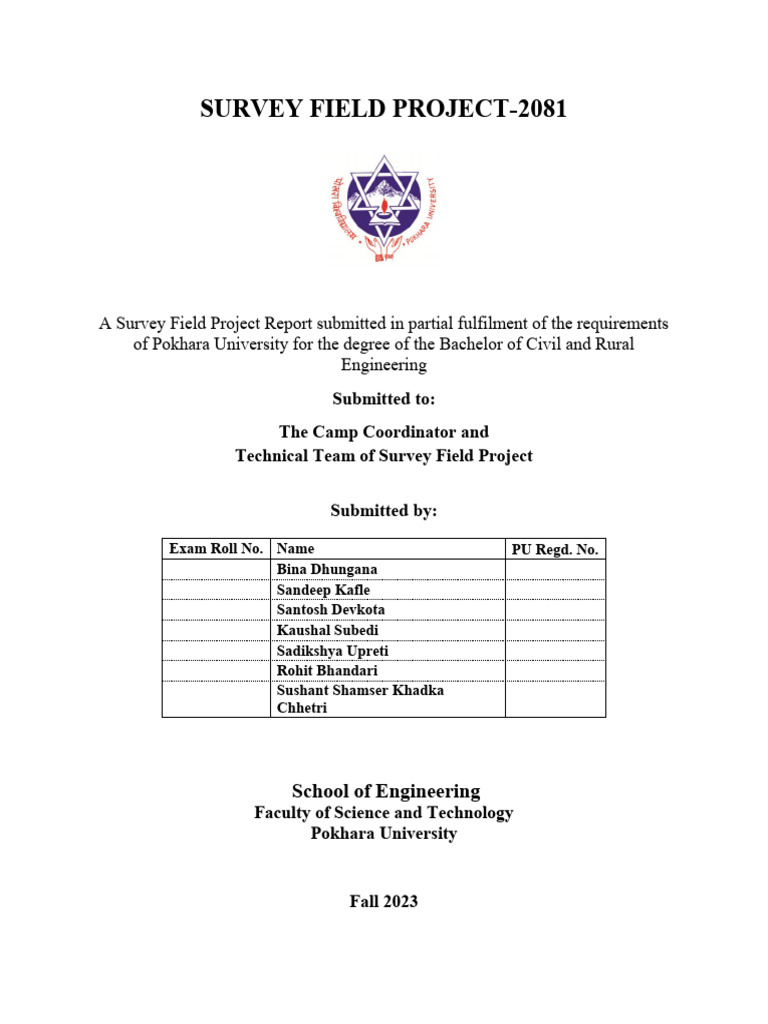 Report Cover Page Acknowledge Survey Field Project BCRE Fall 2023 | PDF ...