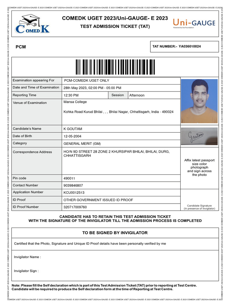Test Admission Ticket (1) | PDF
