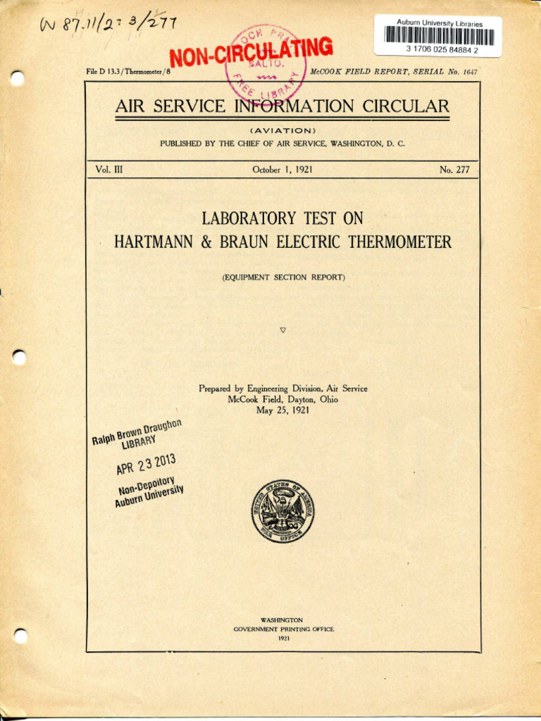 Laboratory Test On Hartmann & Braun Electric Thermometer (1 October ...
