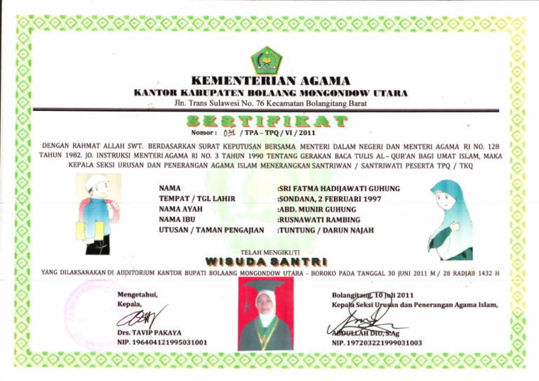 Sertifikat TPA TPQ | PDF