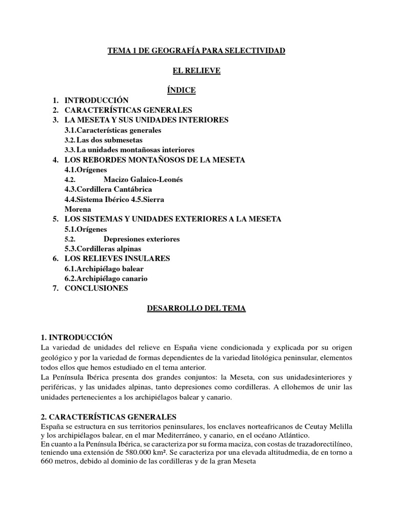 El Relieve | PDF | Montañas | Divisiones Fisiográficas