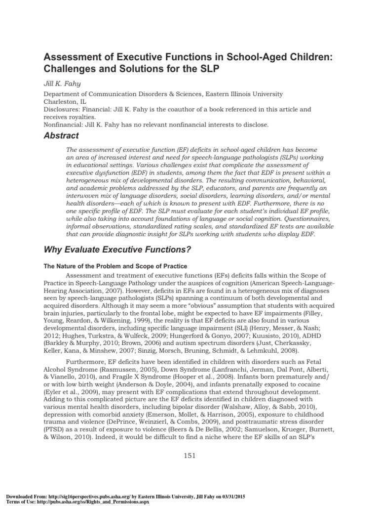 Assessment of Executive Functions in SCH | PDF | Executive Functions ...